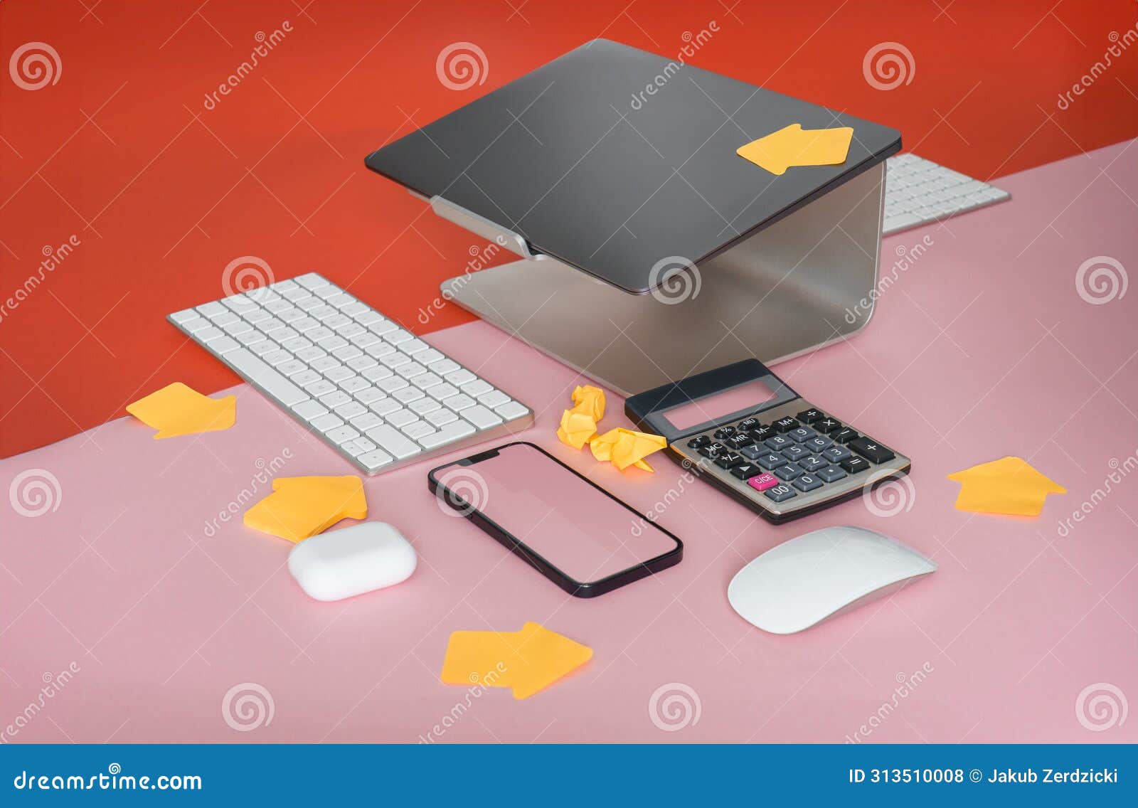 Office Devices with Office Sticky Notes in the Shape of Arrows. Stock ...