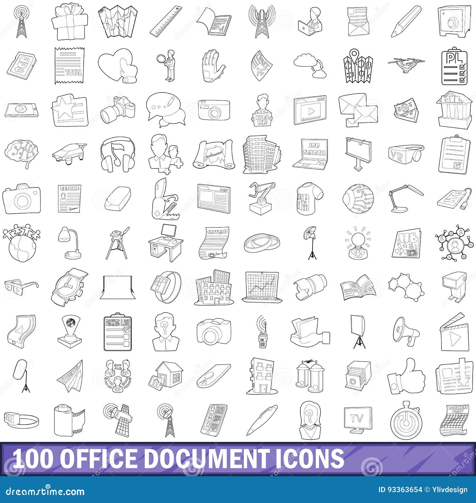 100 Office Document Icons Set, Outline Style Stock Vector ...