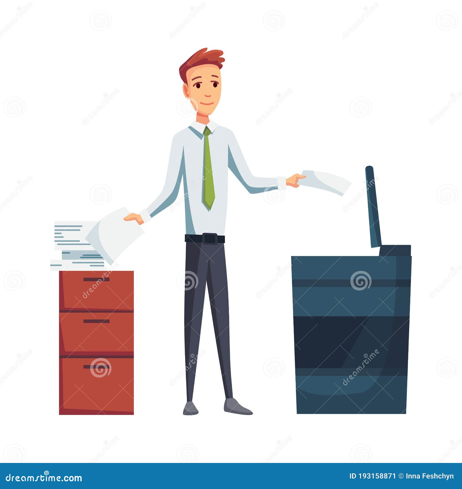 Office Documents Copier. Printed Business Papers, Businessman Broke ...