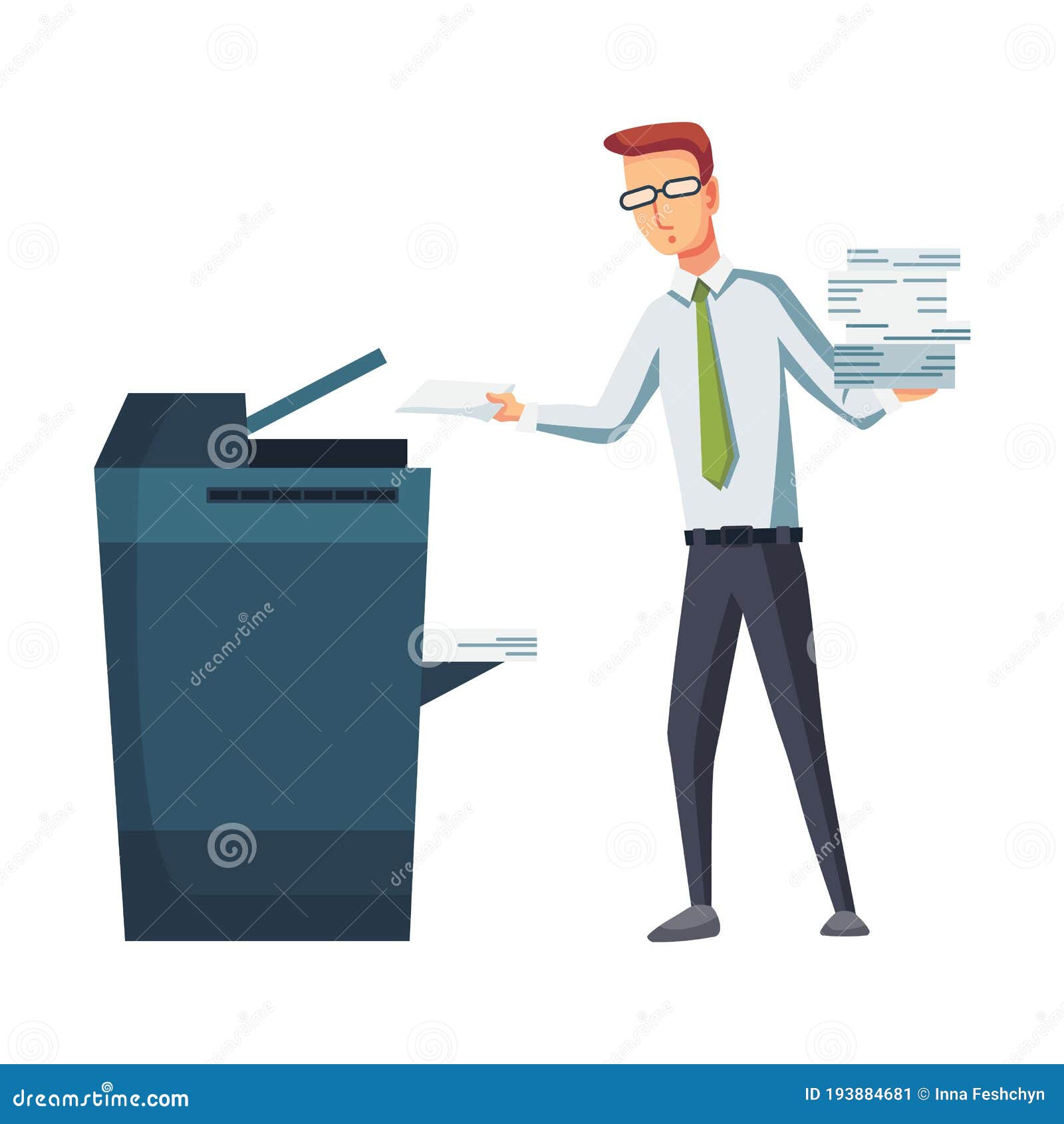 Office Documents Copier. Printed Business Papers, Businessman Broke ...