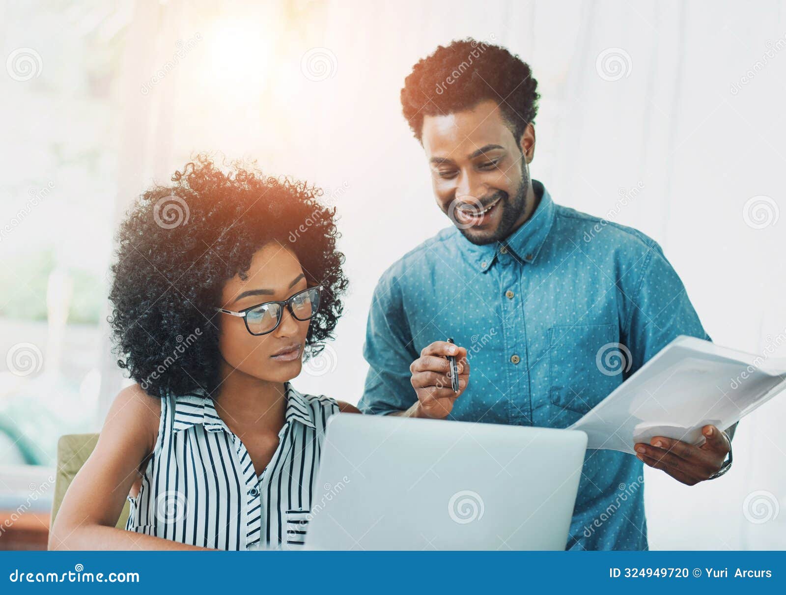 Office, Documents and People with Laptop in Discussion for ...