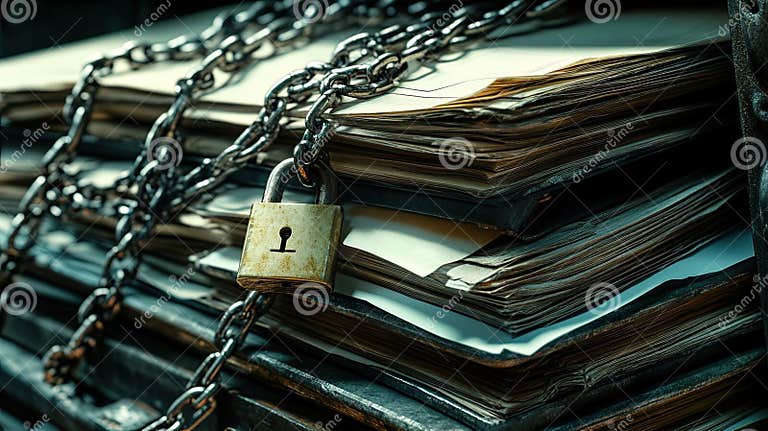 Office Documents, is Securely Locked with Heavy Metal Chains and a ...