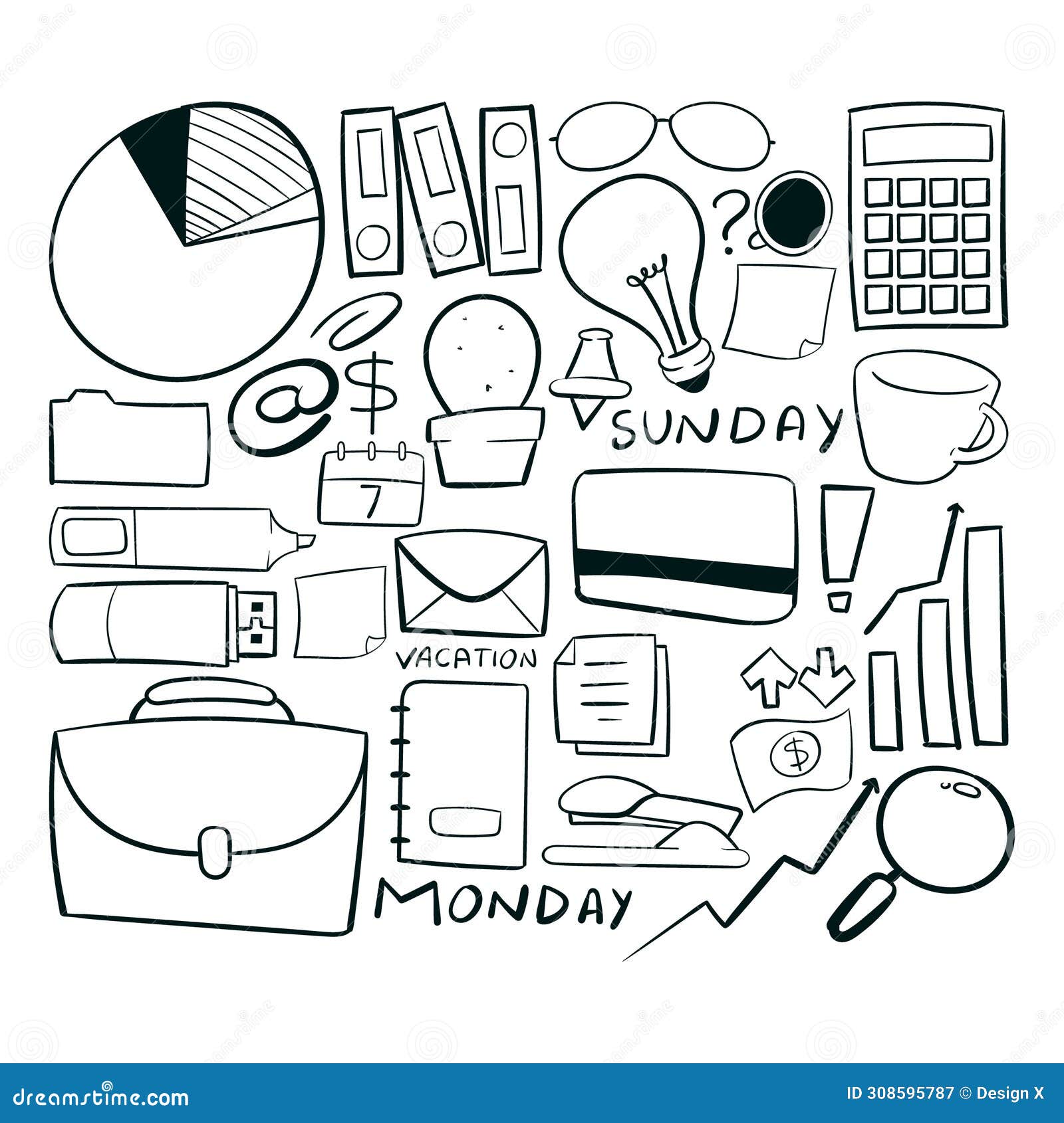 Office Doodle Vector Illustration Icon Office Stationery Icon Scribble ...