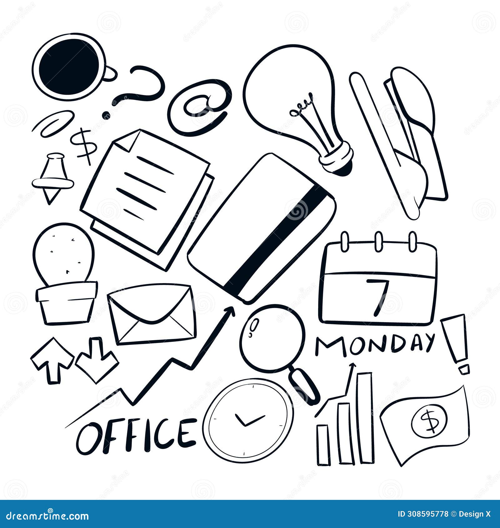 Office Doodle Vector Illustration Icon Office Stationery Icon Scribble ...