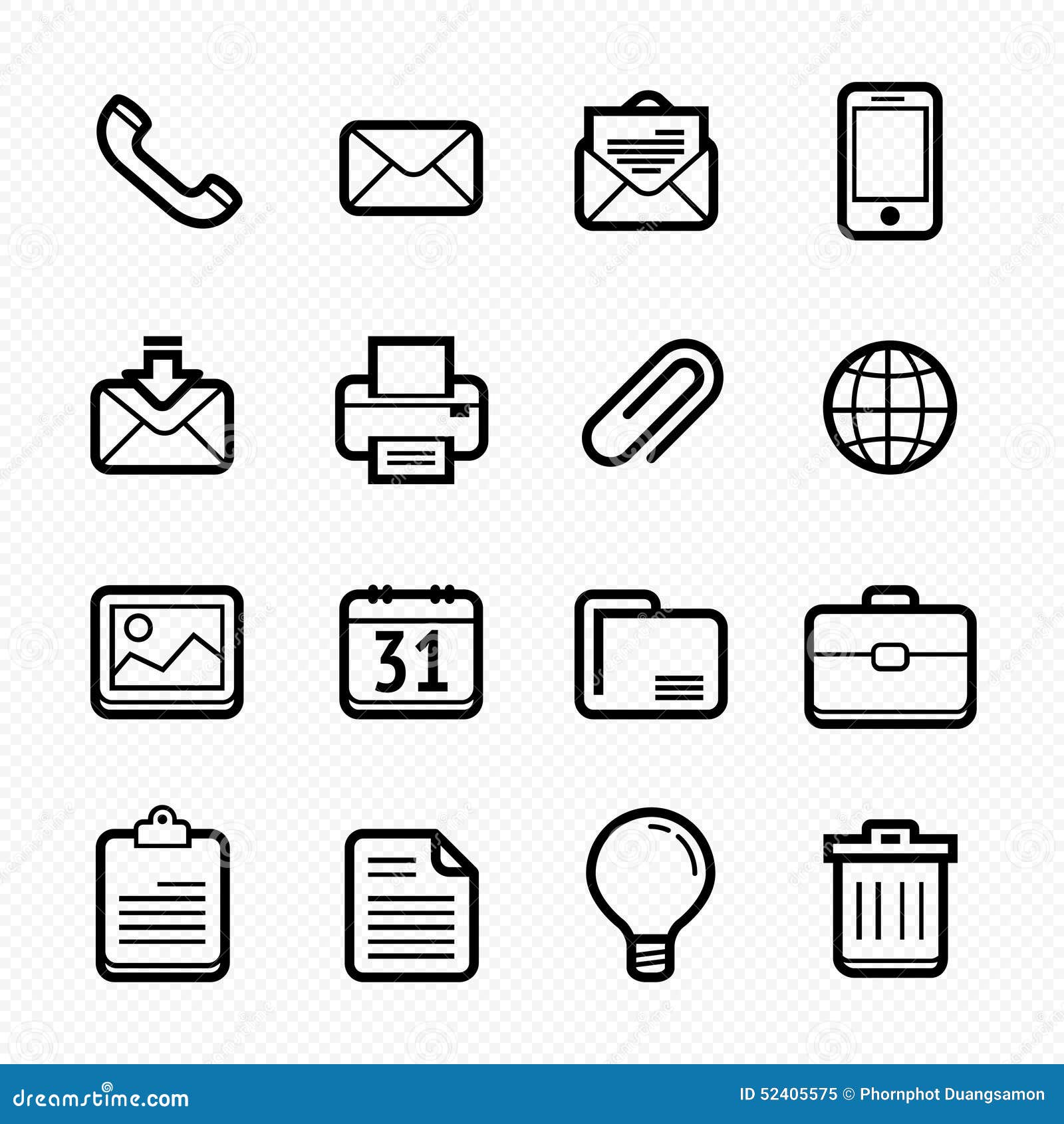 Office Elements Line Icons Set on White Background - Vector ...