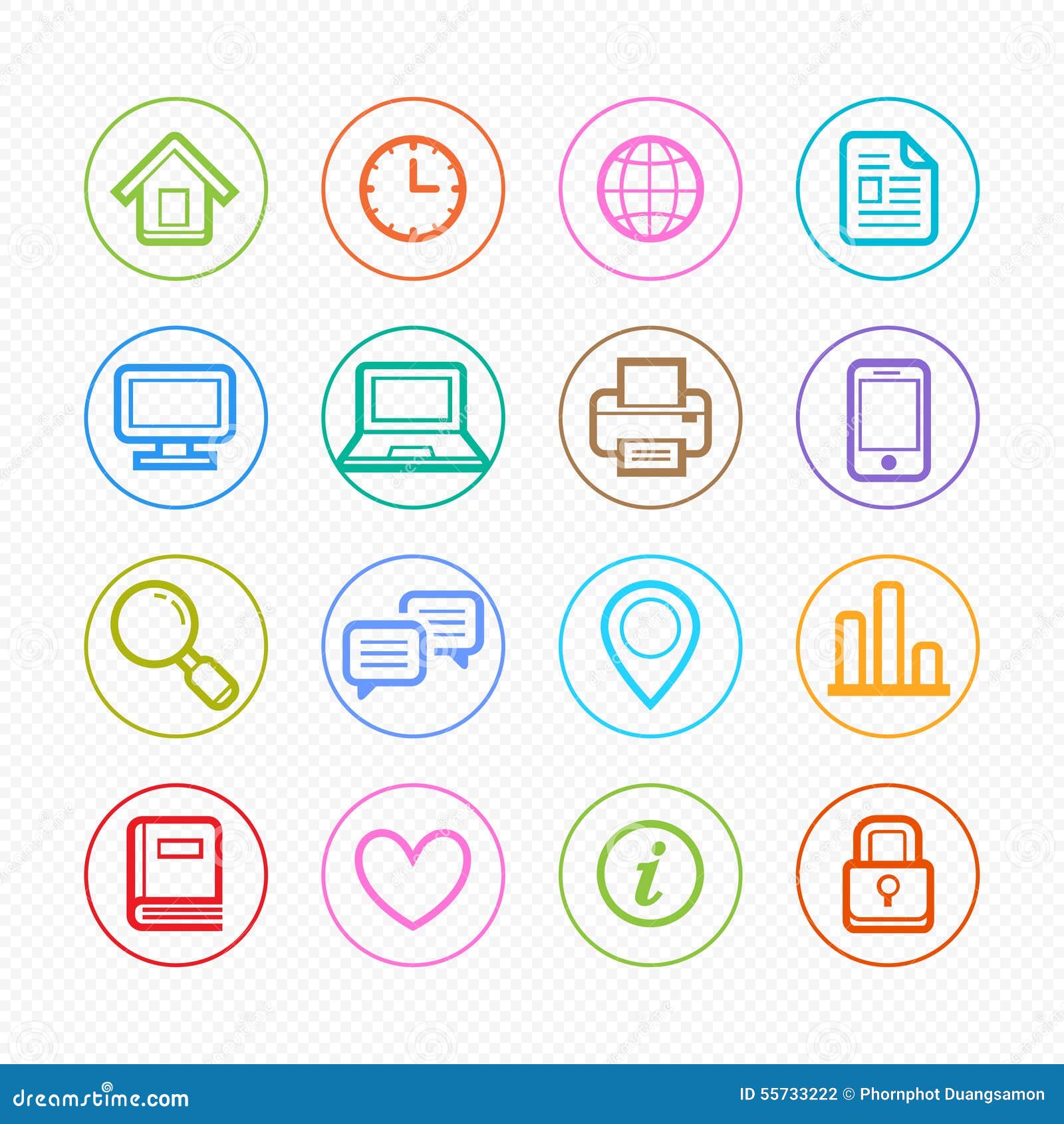 Office Elements Symbol Color Line Icon Set on White Background - Vector ...