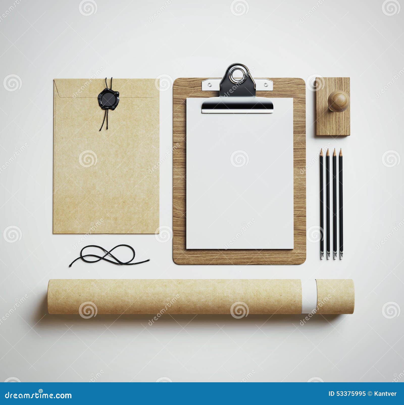Office Elements On White Paper Background. 3d Render Stock Illustration ...