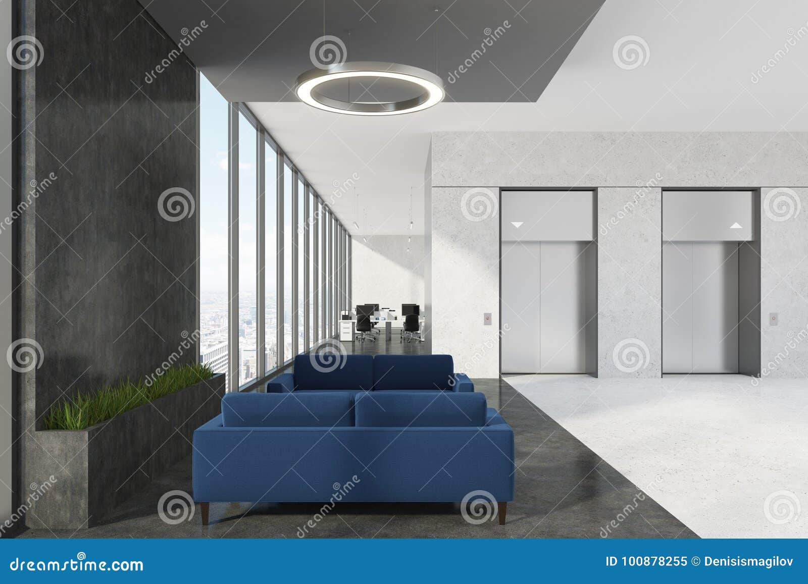 Waiting Area in Office, Elevators Close Up Stock Illustration ...