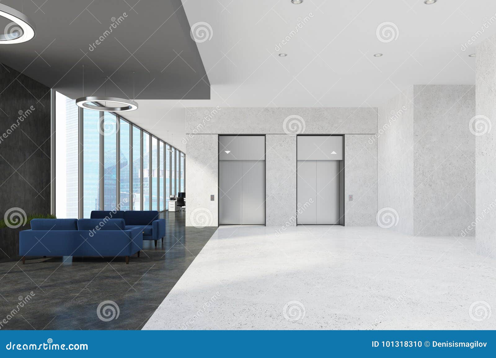 Waiting Area in Office, Elevators Stock Illustration - Illustration of ...