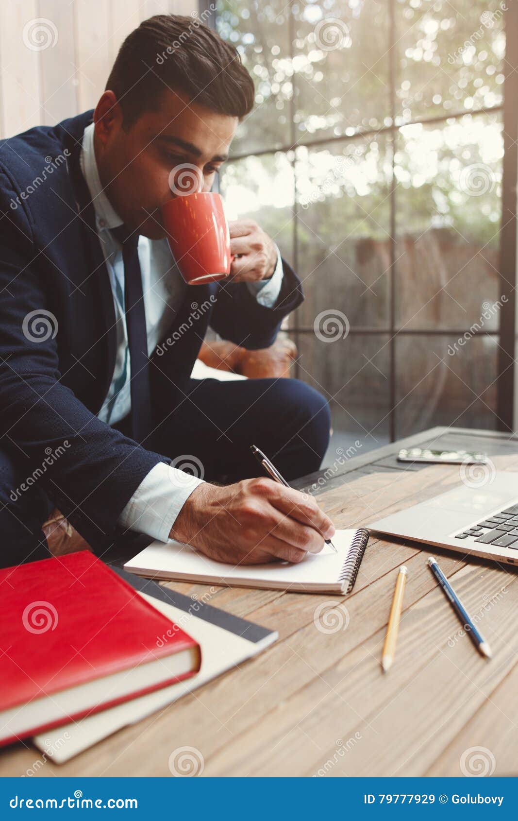 Office Employee Doing Work and Drink Coffee Stock Image - Image of ...