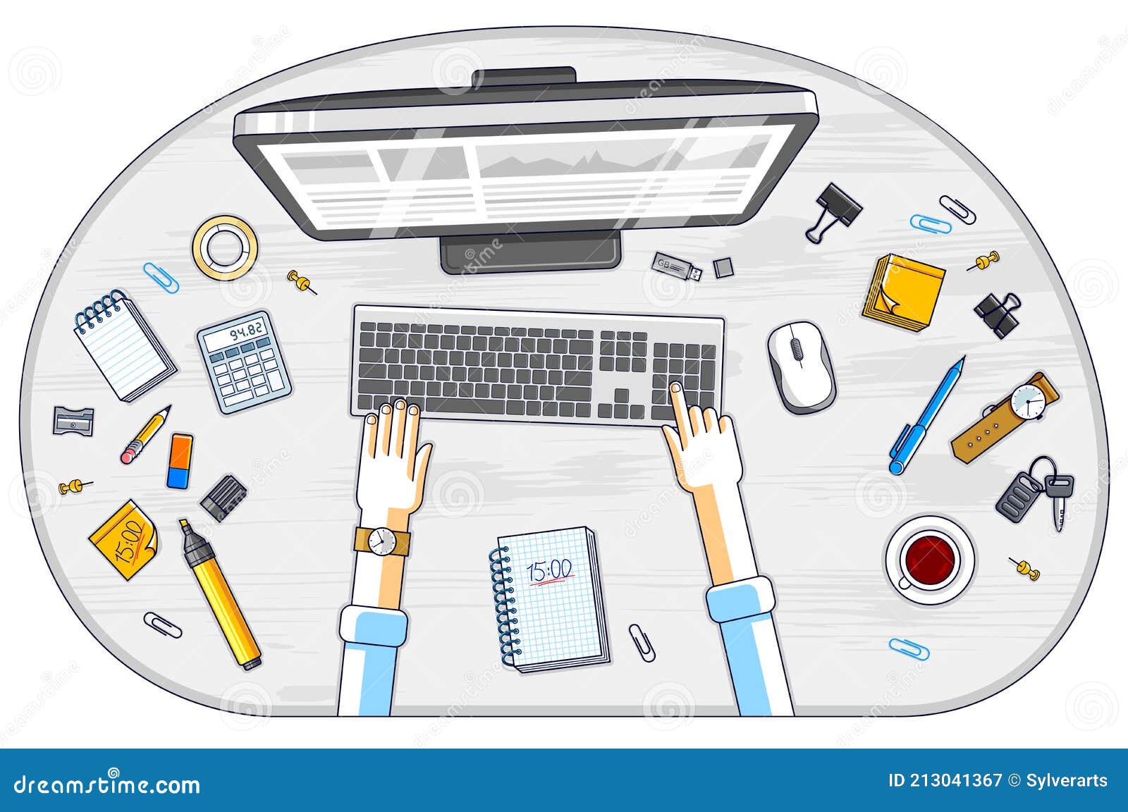 Office Employee or Entrepreneur Work Desk Workplace with Hands and PC ...