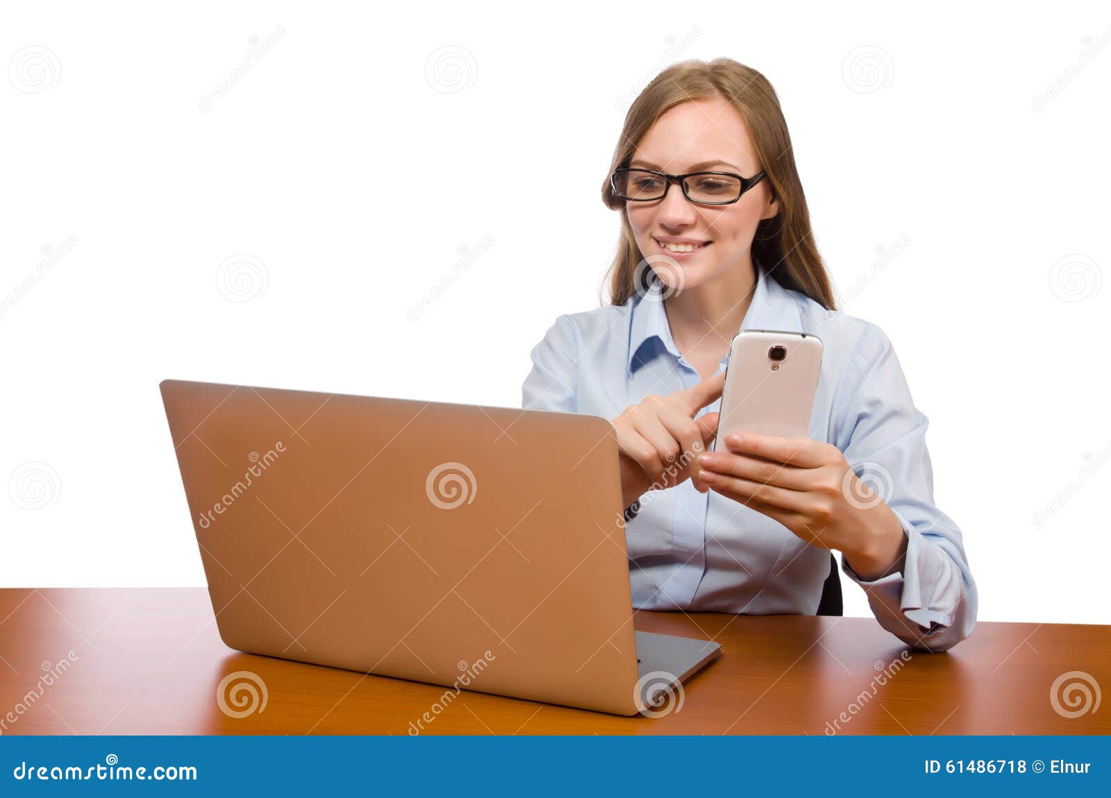The Office Employee with Laptop and Phone Isolated Stock Photo - Image ...