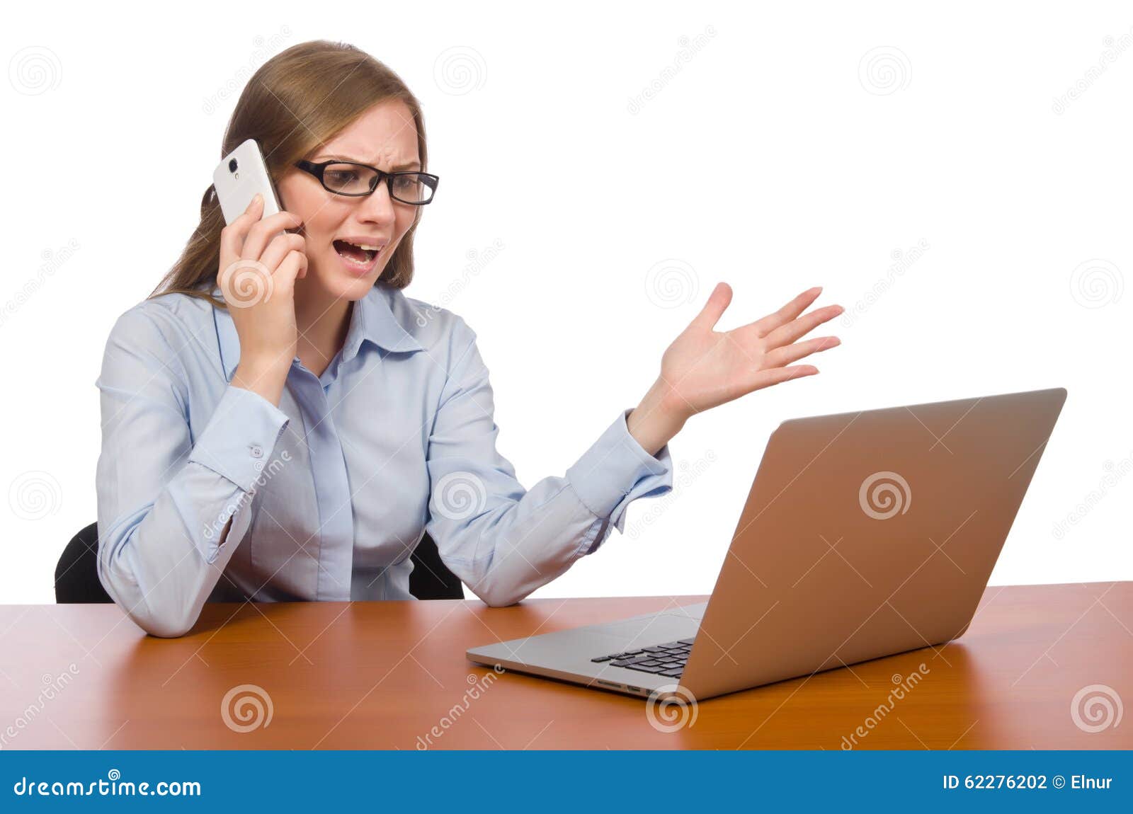 The Office Employee with Laptop and Phone Isolated Stock Photo - Image ...