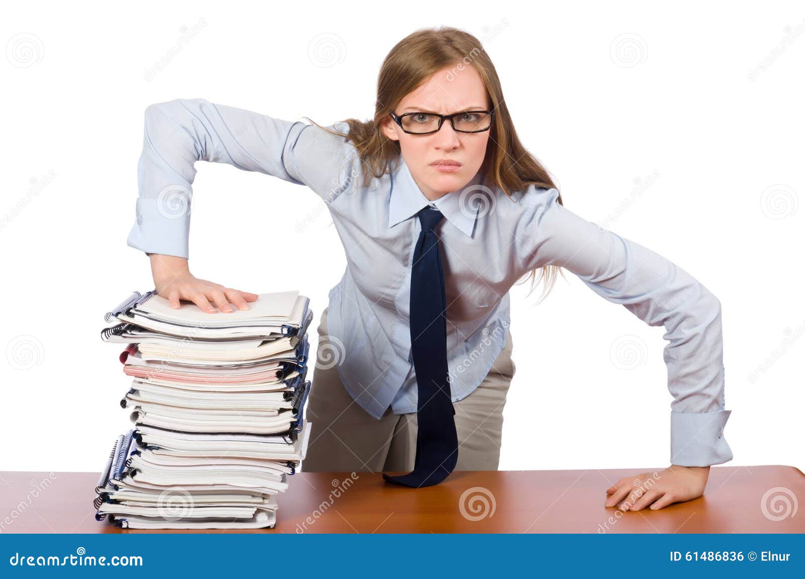 The Office Employee at Work Table with Documents Stock Photo - Image of ...