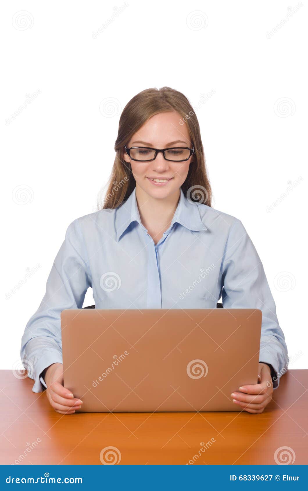 The Office Employee at Work Table with Laptop Isolated on White Stock ...