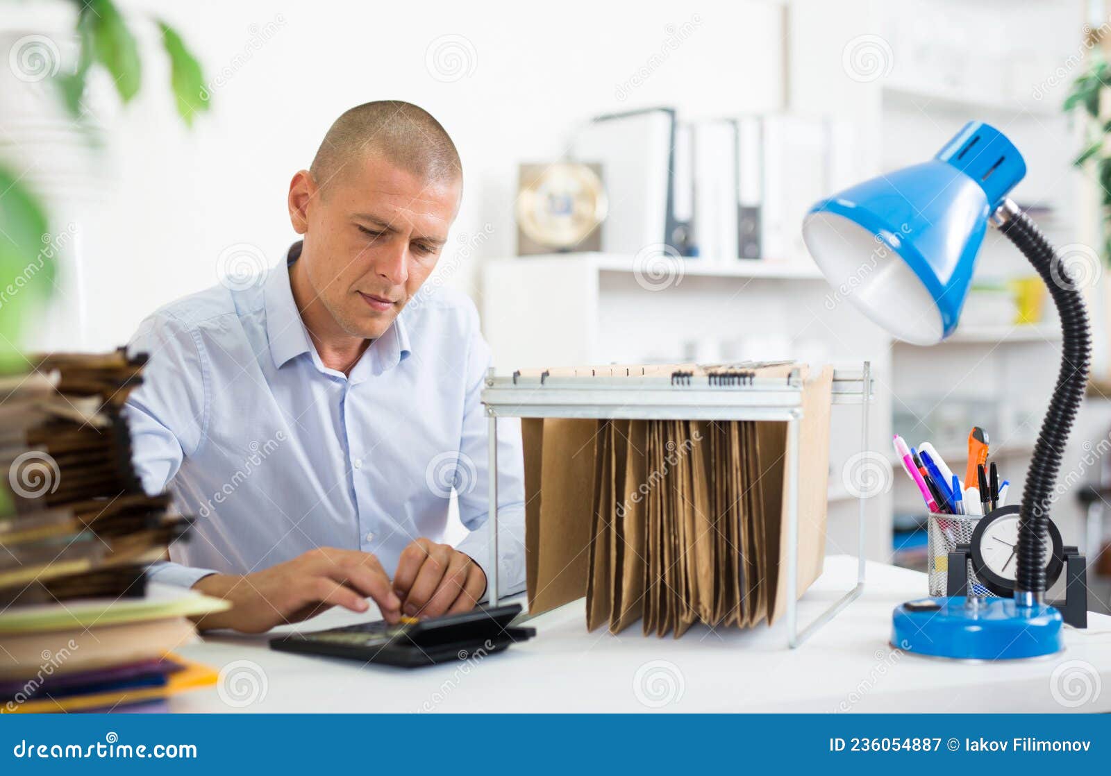 Office Employee Working with Card Index at Workplace Stock Image ...