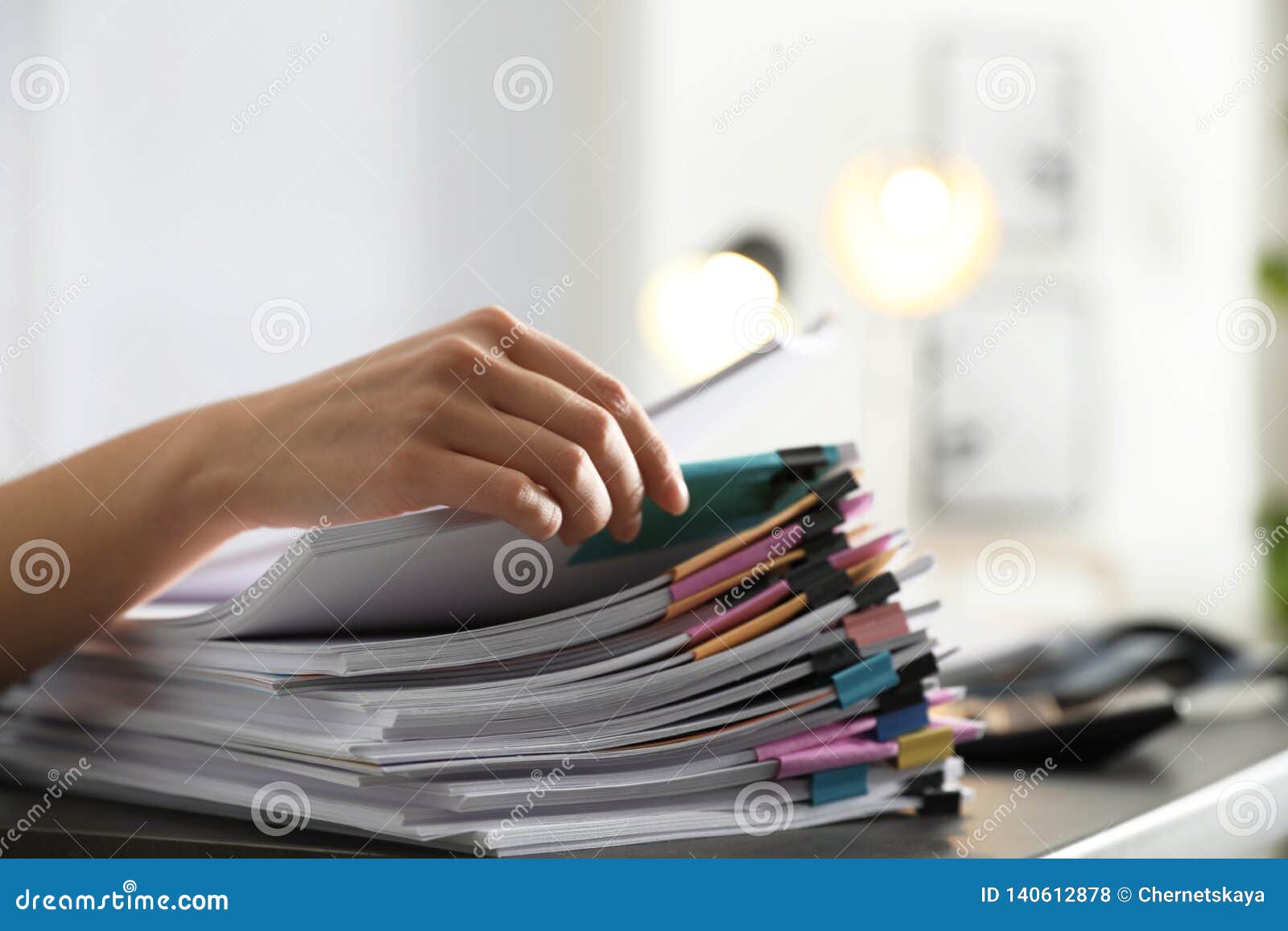 Office Employee Working with Documents at Table Stock Photo - Image of ...