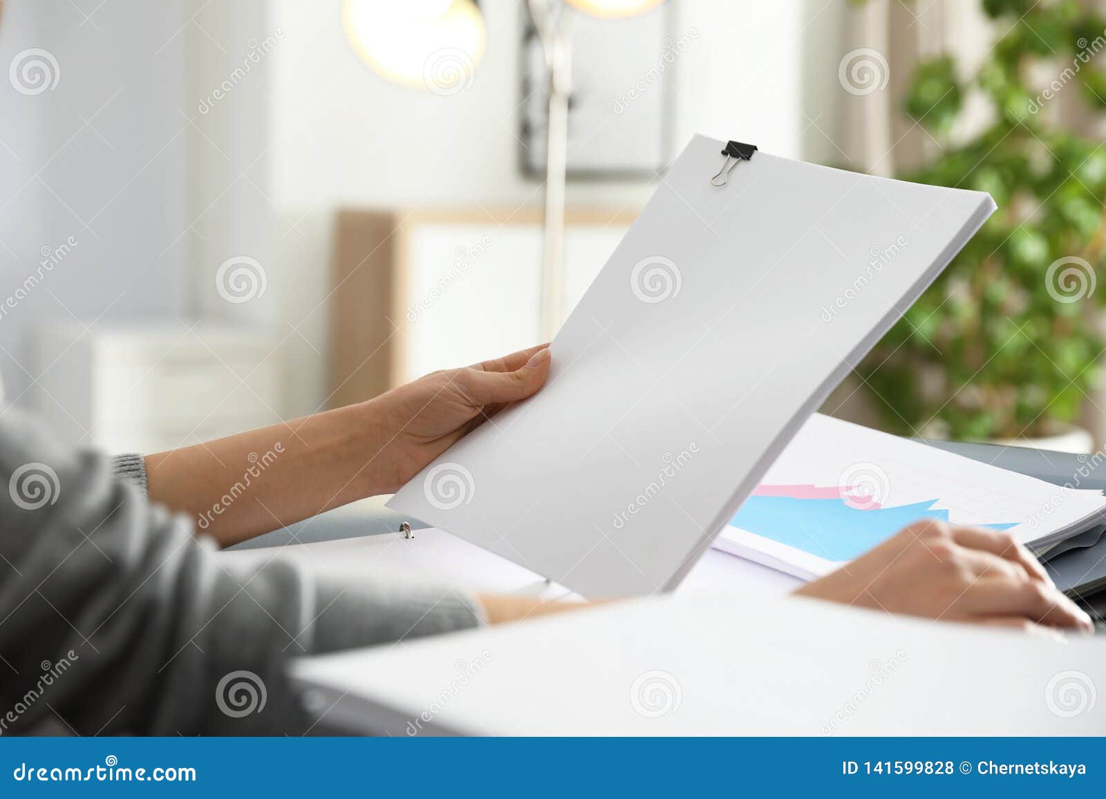 Office Employee Working with Documents at Table, Closeup. Stock Photo ...