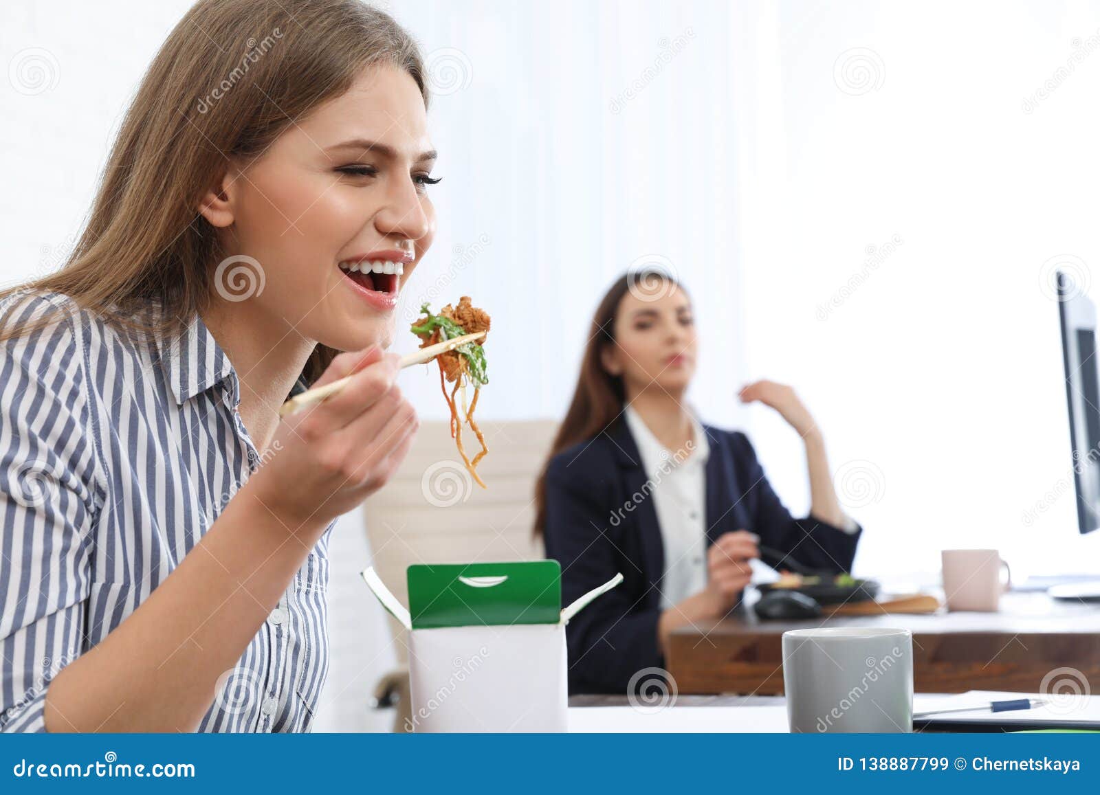 Office Employees Having Lunch at Workplace Stock Image - Image of fresh ...