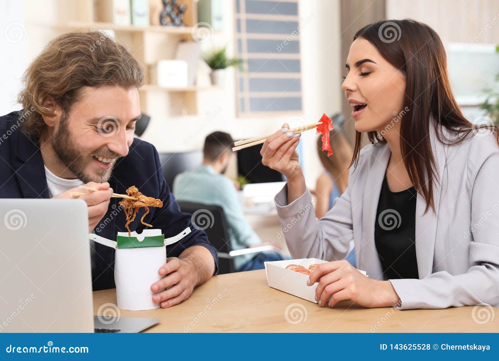 Office Employees Having Lunch at Workplace Stock Photo - Image of ...