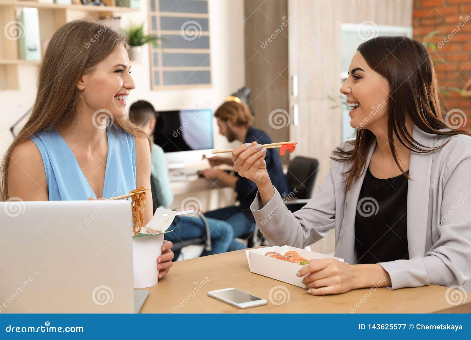 Office Employees Having Lunch at Workplace Stock Image - Image of ...