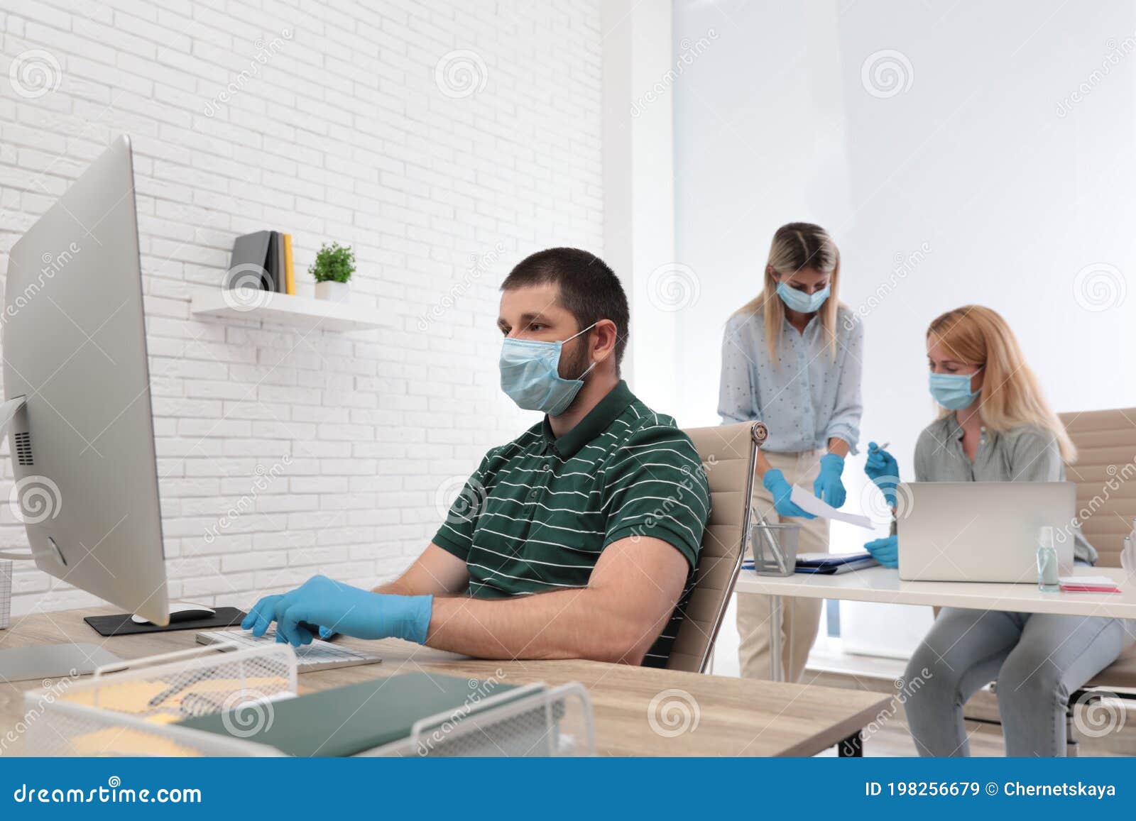 Office Employees in Masks and Gloves Stock Image - Image of gloves ...