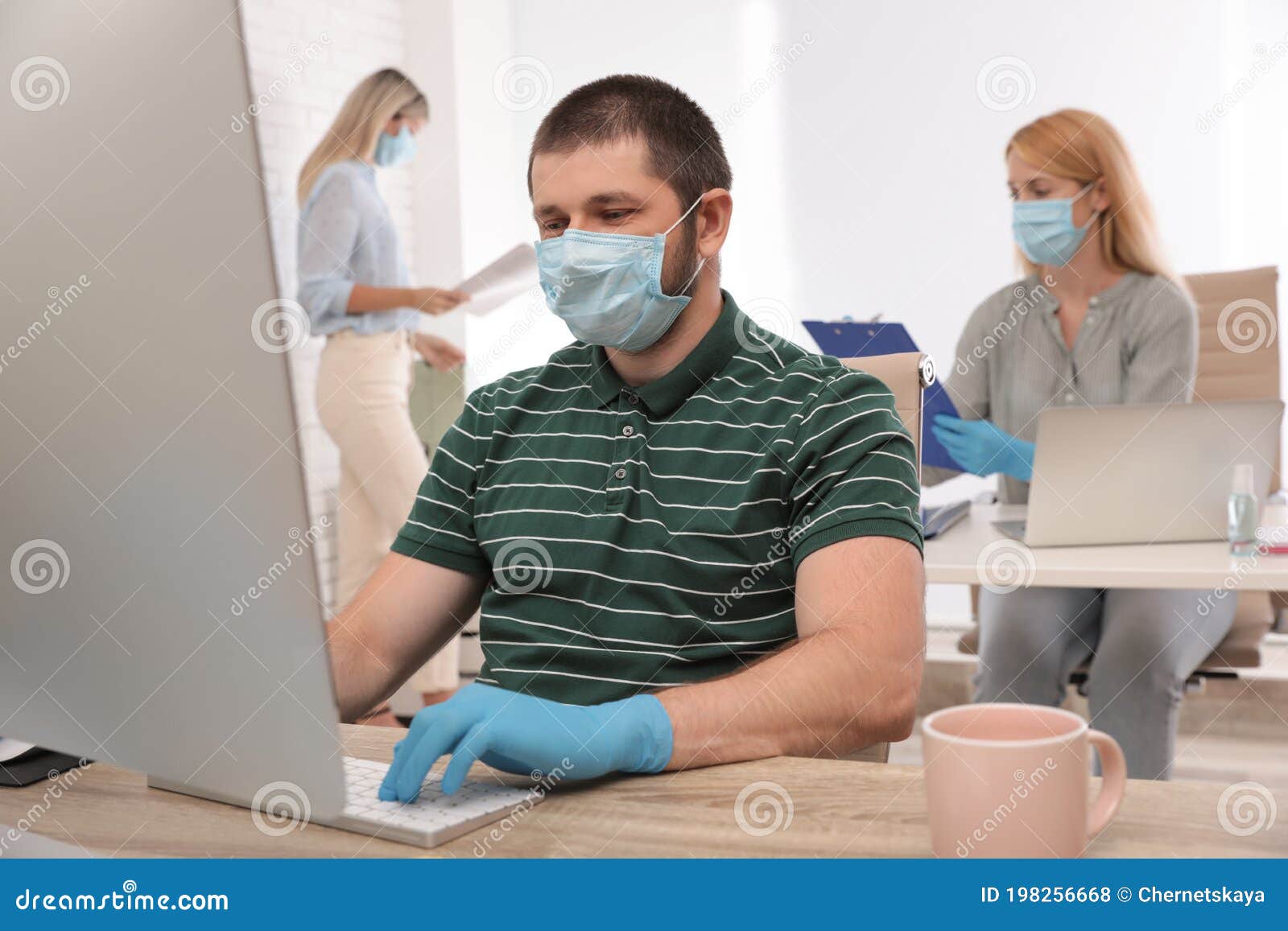 Office Employees in Respiratory Masks Stock Photo - Image of people ...