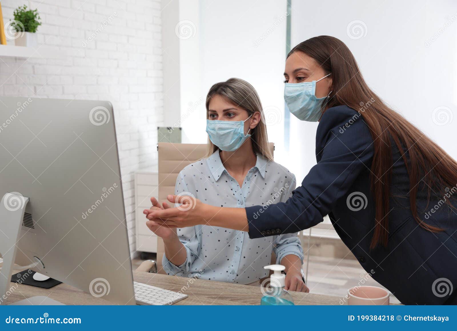 Office Employees in Respiratory Masks at Workplace Stock Photo - Image ...
