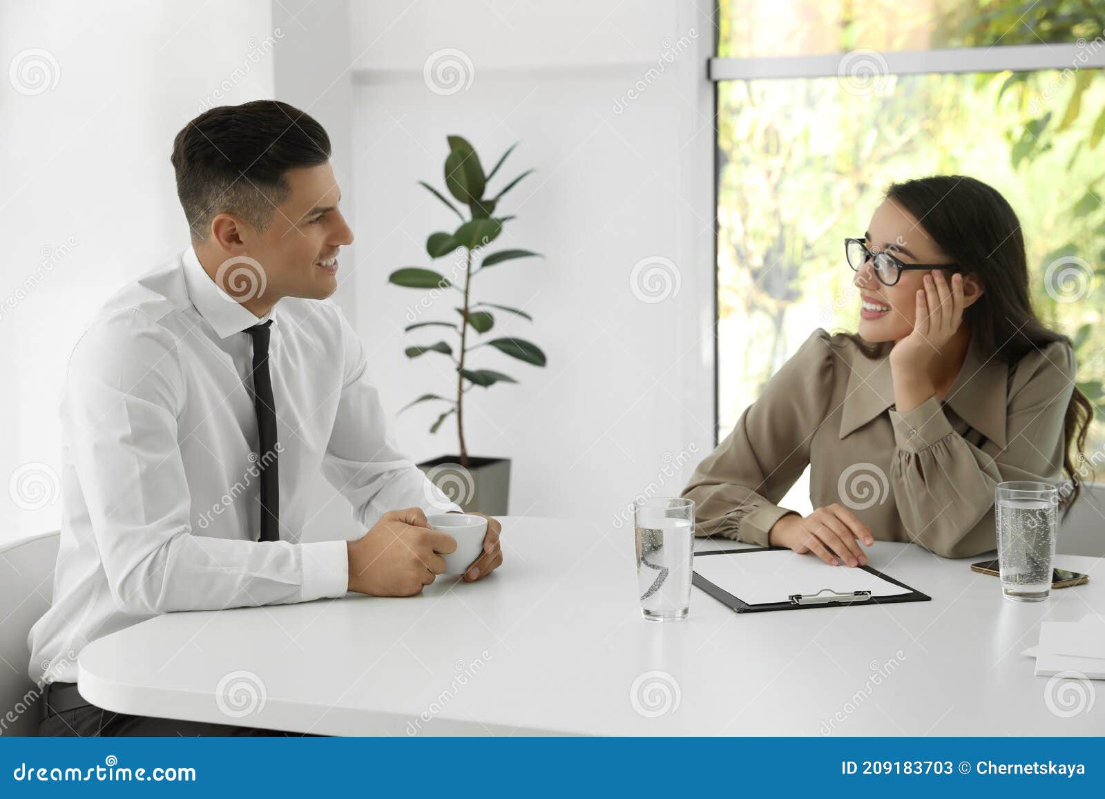 Office Employees Talking at Table during Meeting Stock Image - Image of ...