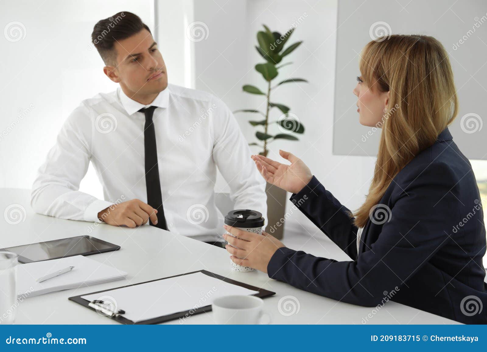 Office Employees Talking at Table during Meeting Stock Image - Image of ...