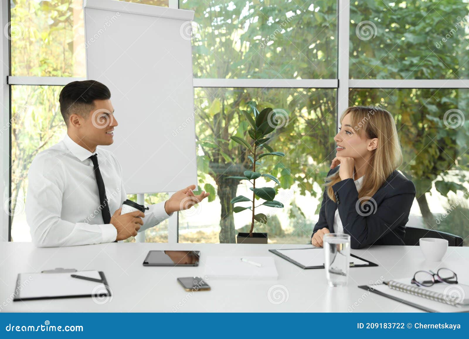 Office Employees Talking at Table during Meeting Stock Photo - Image of ...