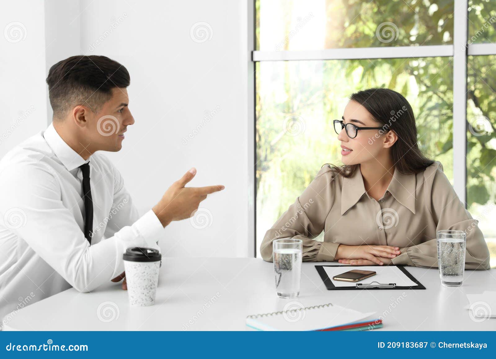 Office Employees Talking at Table during Meeting Stock Image - Image of ...