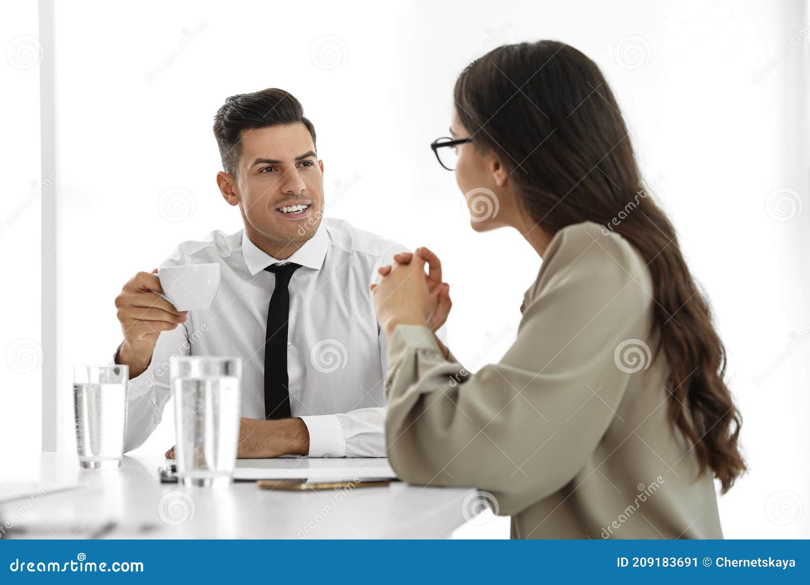 Office Employees Talking at Table during Meeting Stock Image - Image of ...