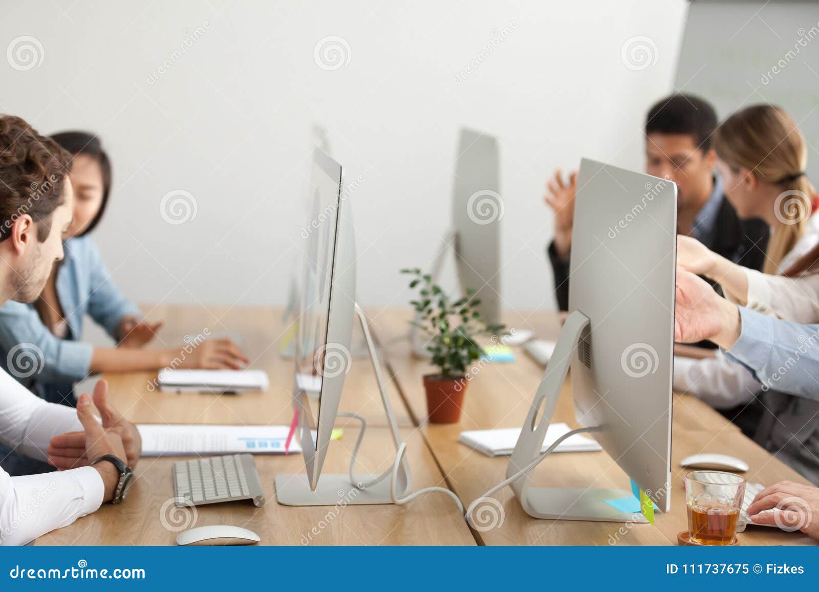 Office Employees Working on Computers in Coworking, Desk with Mo Stock ... Office Employees Working on Computers in Coworking, Desk with Mo Stock ...