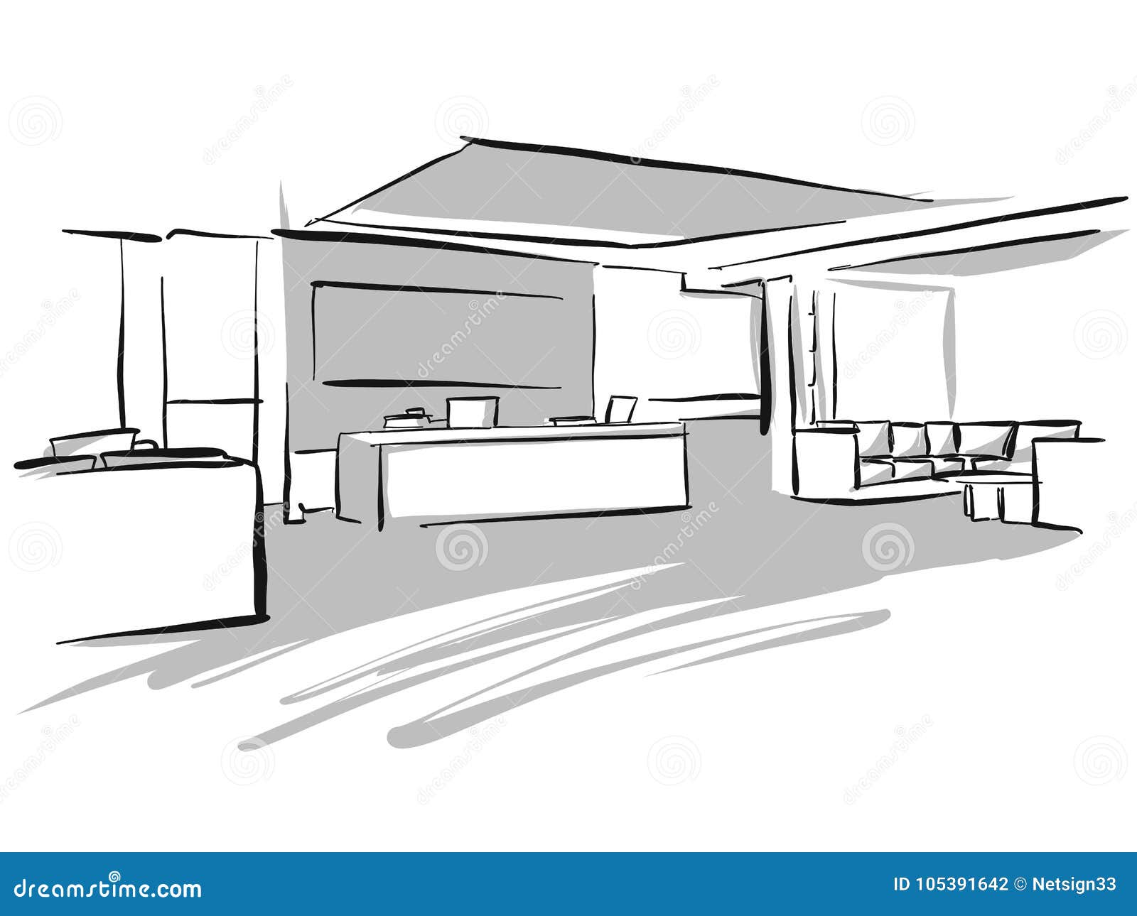 Office Entry Area Design Sketch Stock Vector - Illustration of space ...