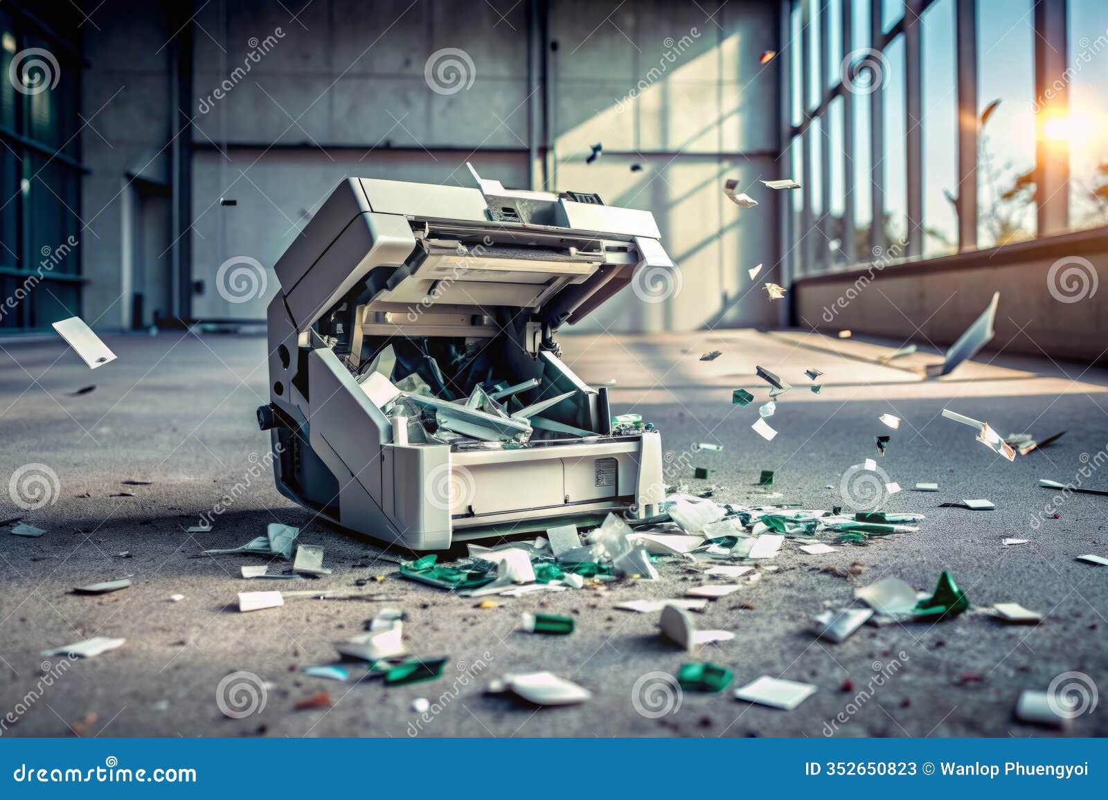 Office Equipment Damage Shattered Printer and Copier Resulting from a ...