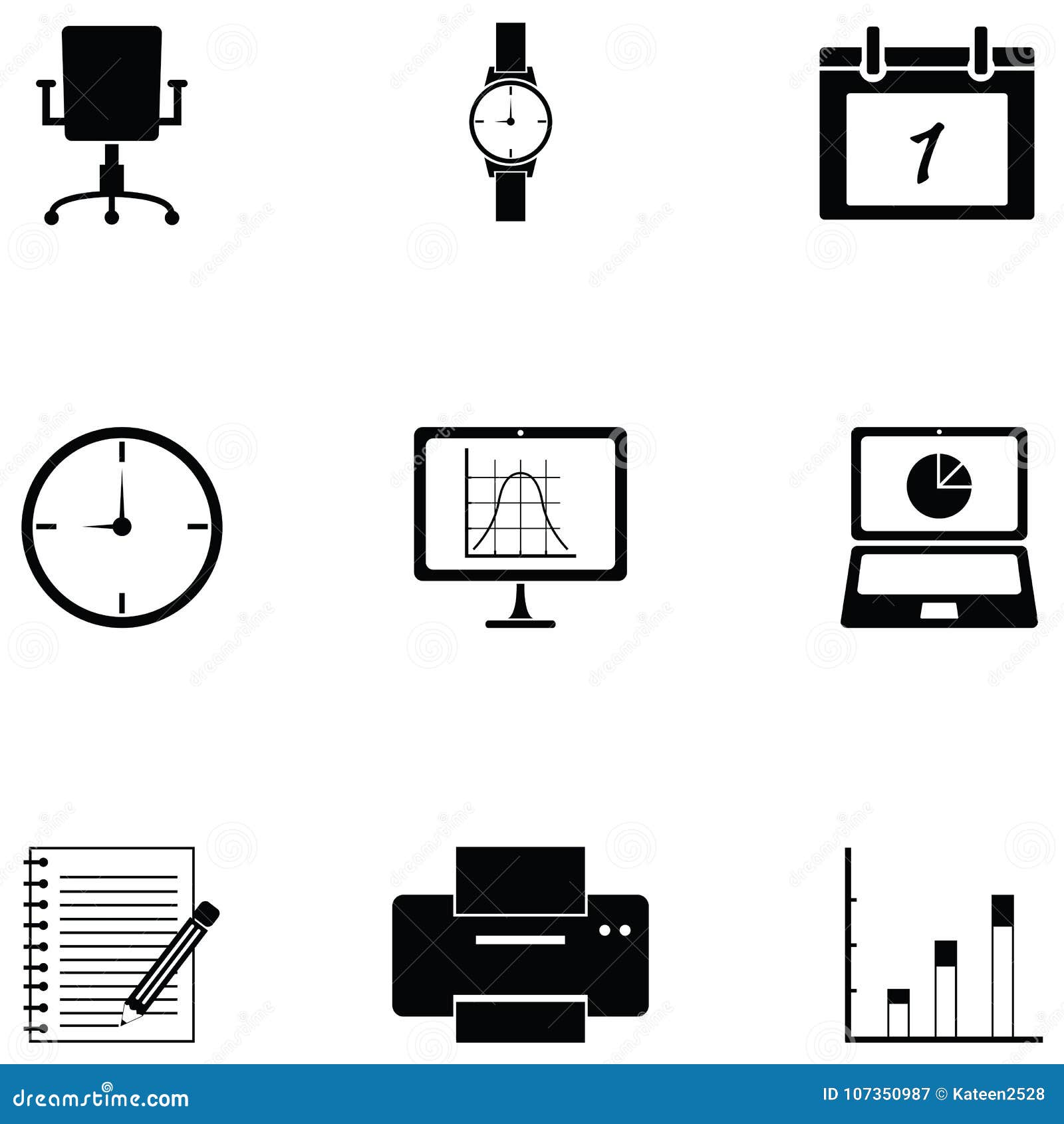 Office equipment icon set stock vector. Illustration of printer - 107350987