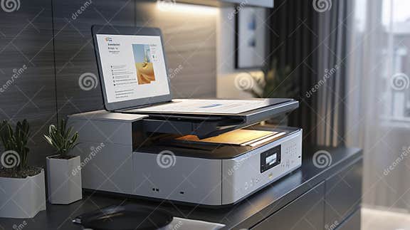 Office Event Printer with Open Paper Tray in Modern Workspace ...