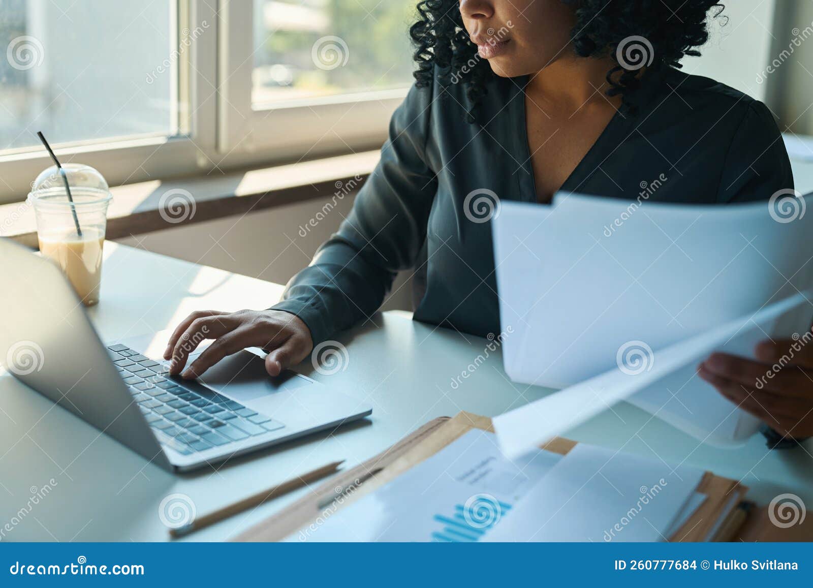Office Female Worker Typing Text on Computer Stock Photo - Image of ...