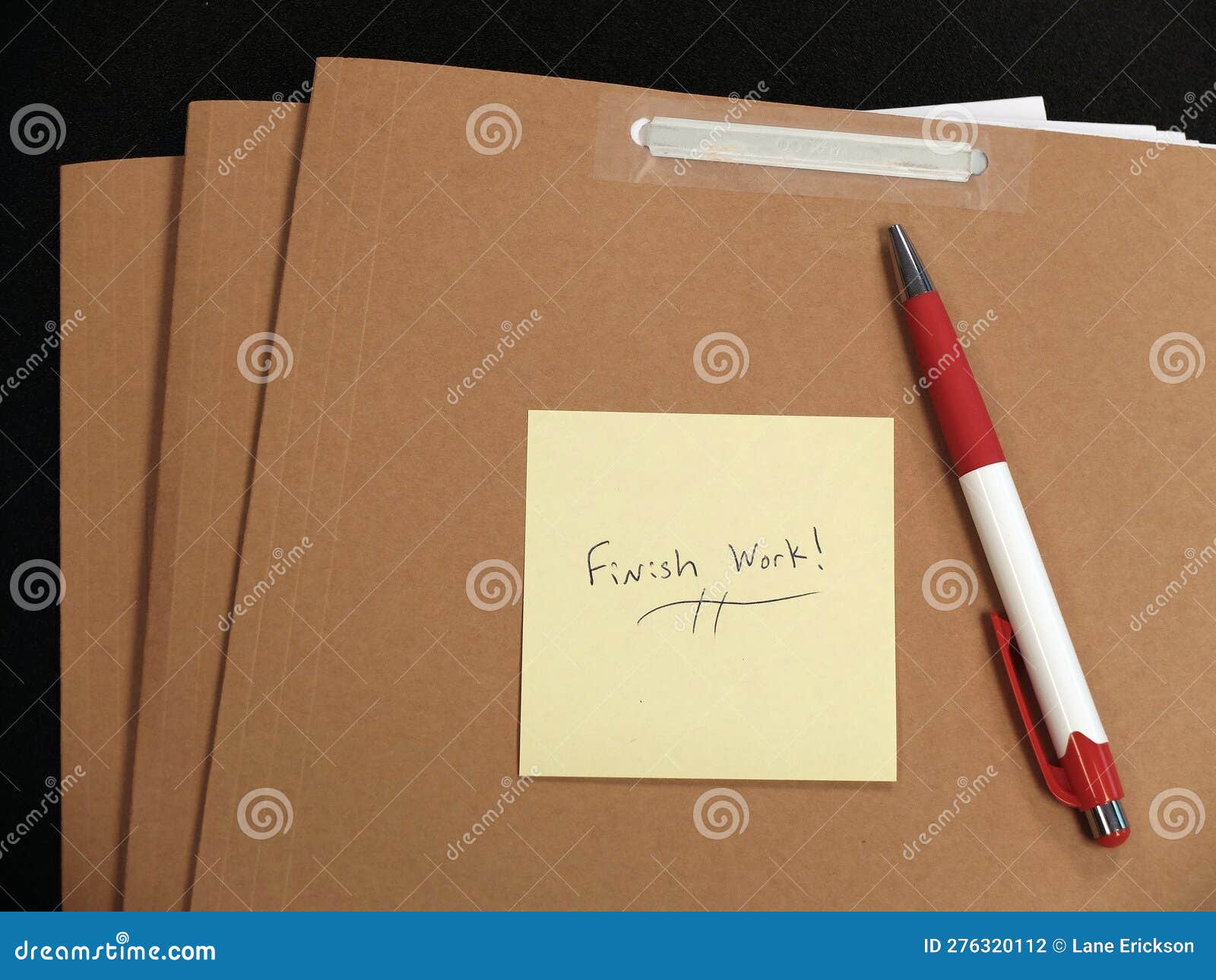 Office Files on Desk with Pen Get Work Done and Finished Note Stock ...