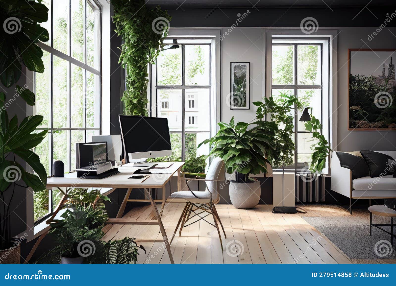 Office Filled with Greenery and Natural Light, Perfect for a Peaceful ...