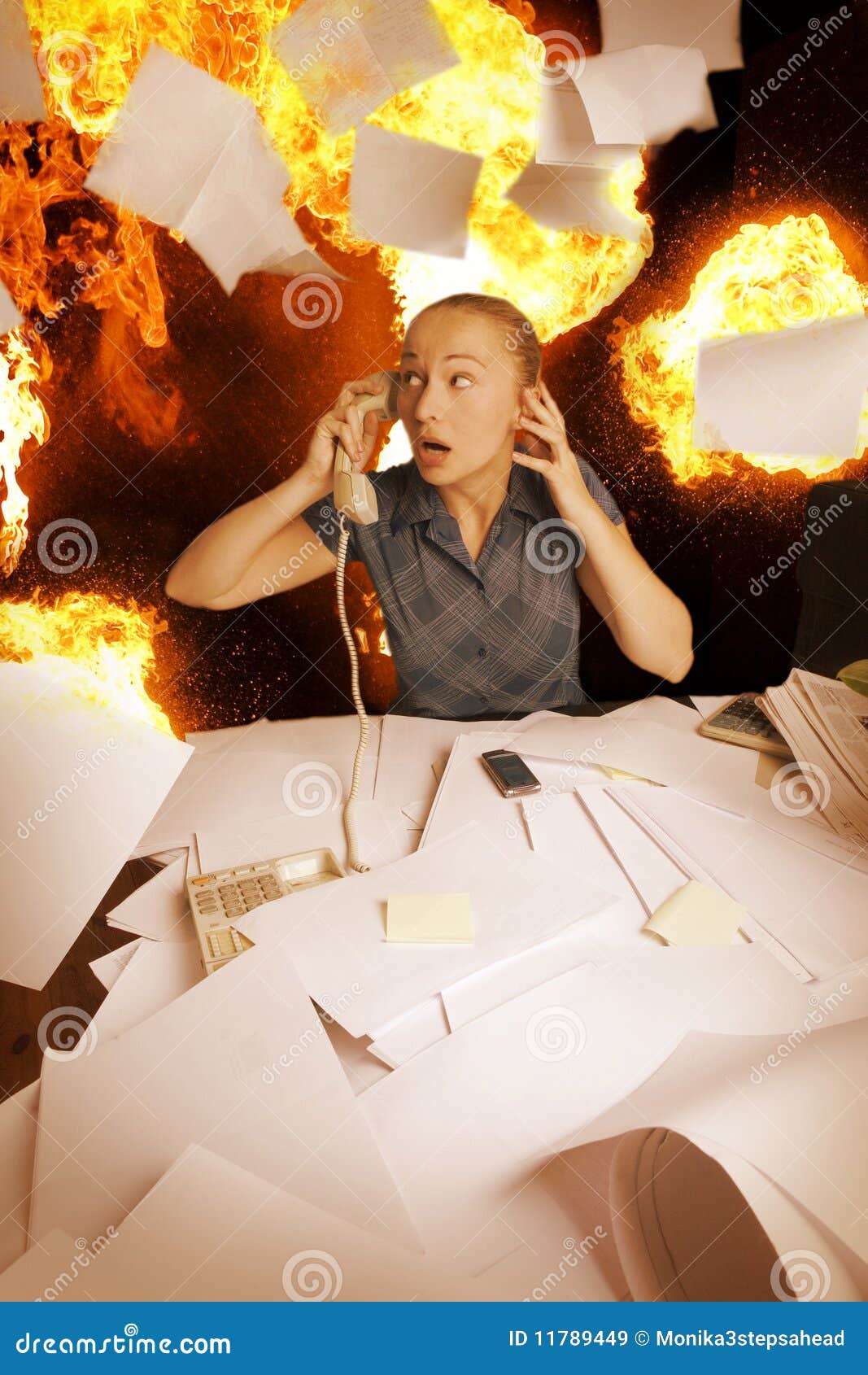 Office on Fire and Flying Paper Sheets Stock Image - Image of mess ...