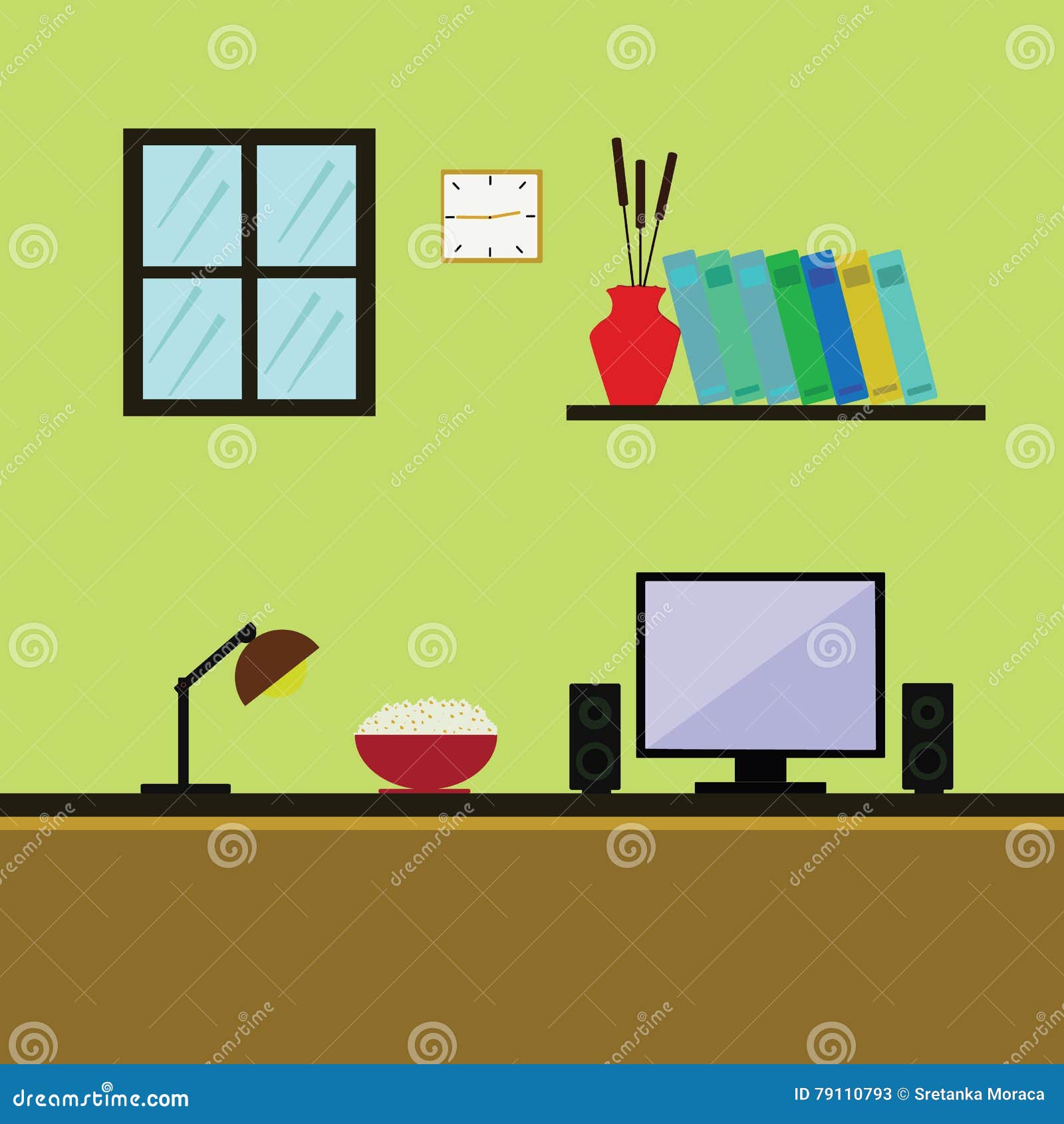 Office Flat Design, Workspace Illustration. Computer. Stock ...