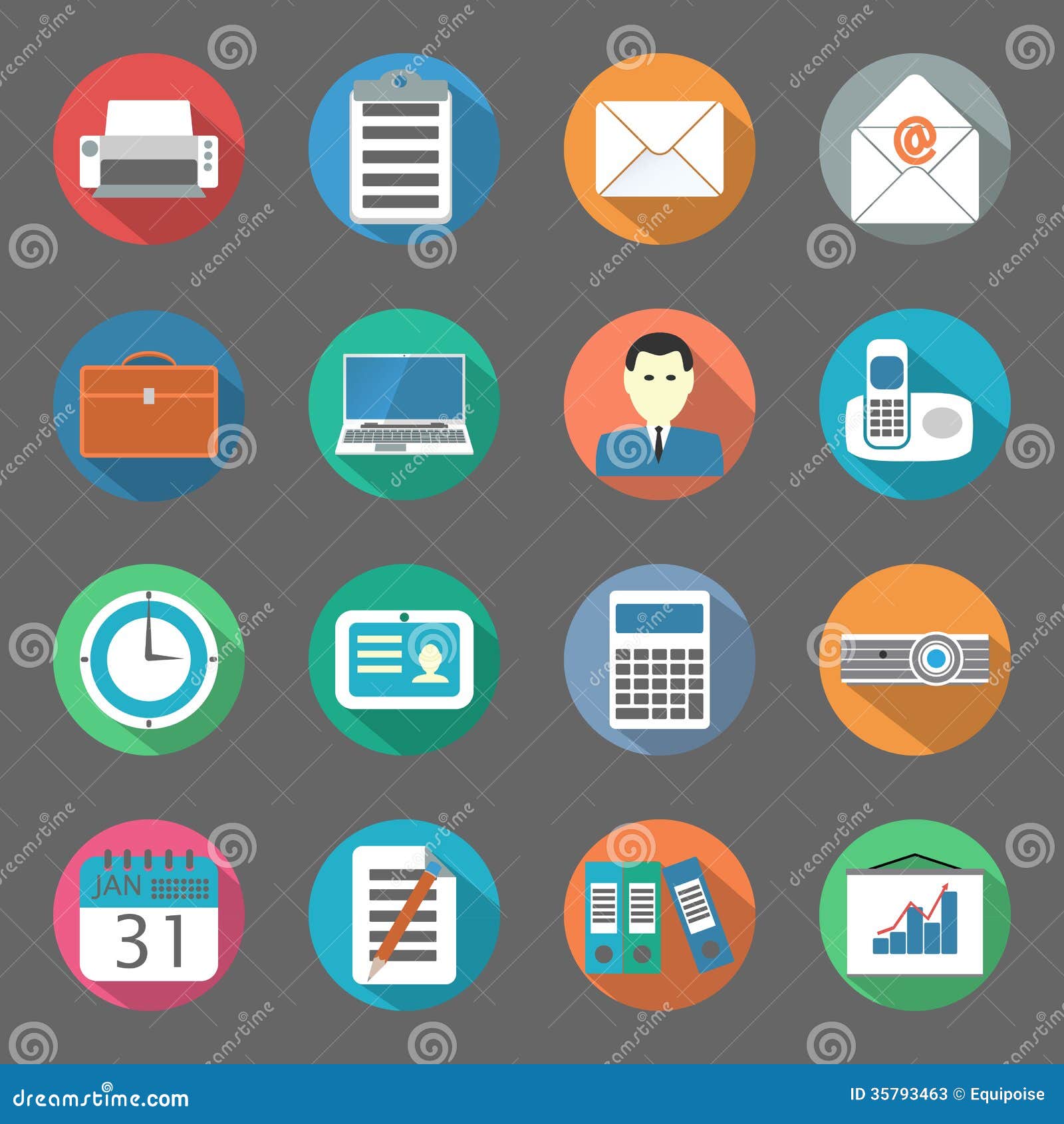 Office flat icons set stock illustration. Illustration of folder - 35793463