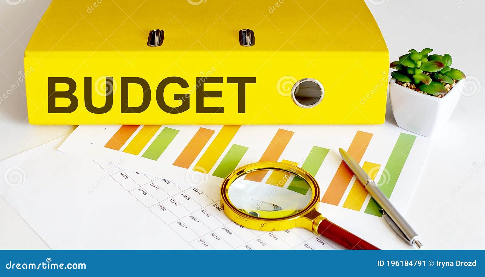 Office Folder with Text BUDGET with Charts, Magnifier and Pen Stock ...
