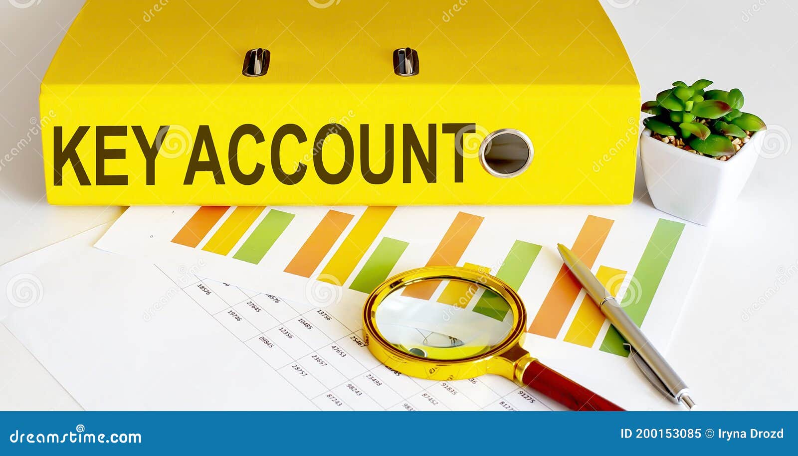 Office Folder with Text KEY ACCONT with Charts, Magnifier and Pen Stock ...