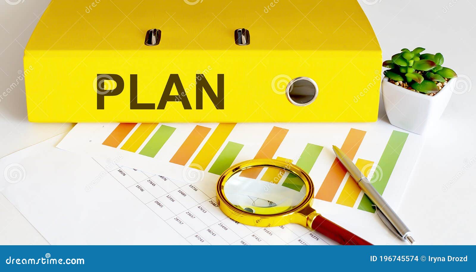 Office Folder with Text PLAN with Charts, Magnifier and Pen Stock Photo ...