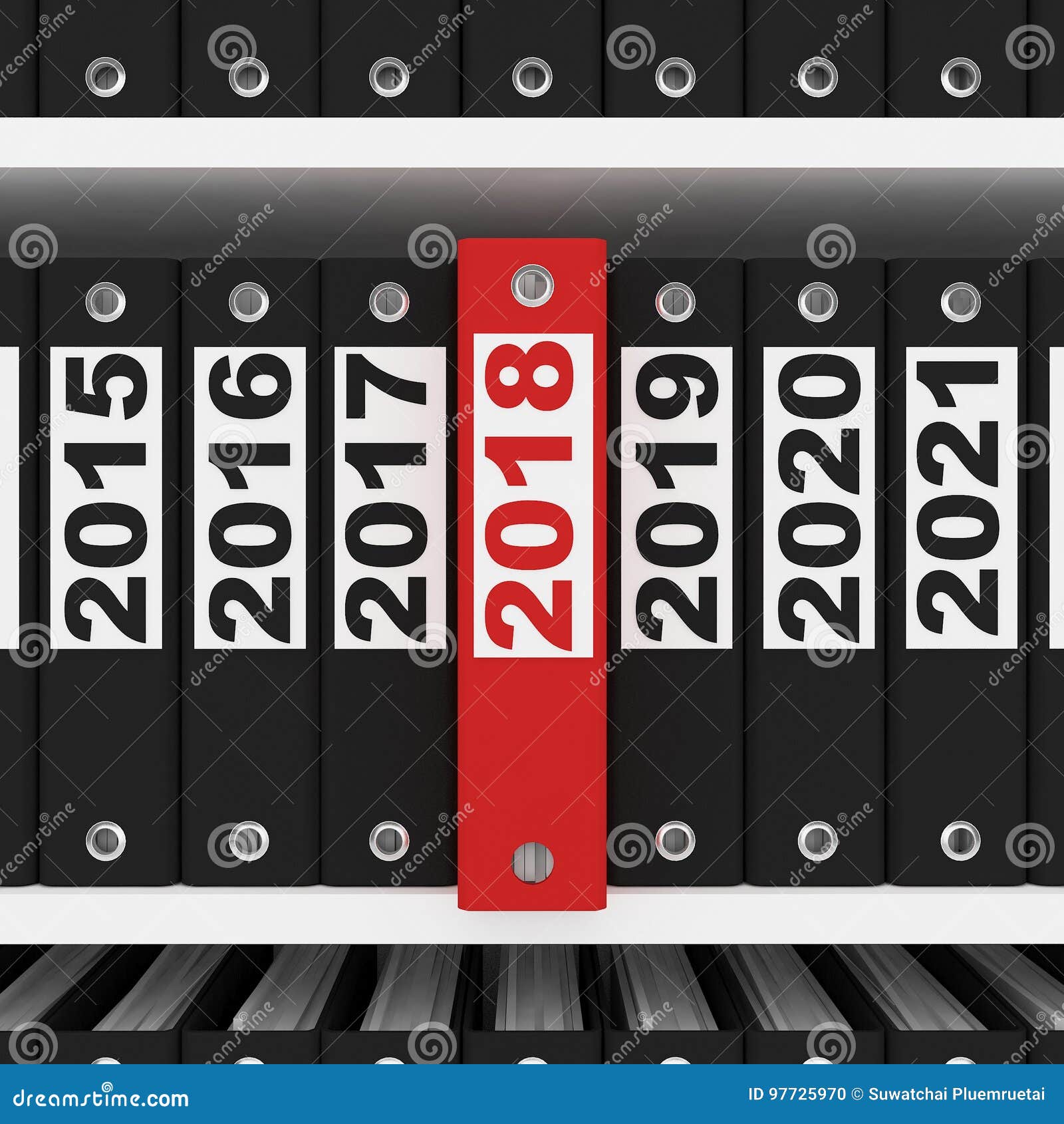 Office Folders with New Year 2018 Sign on the Shelves Stock ...