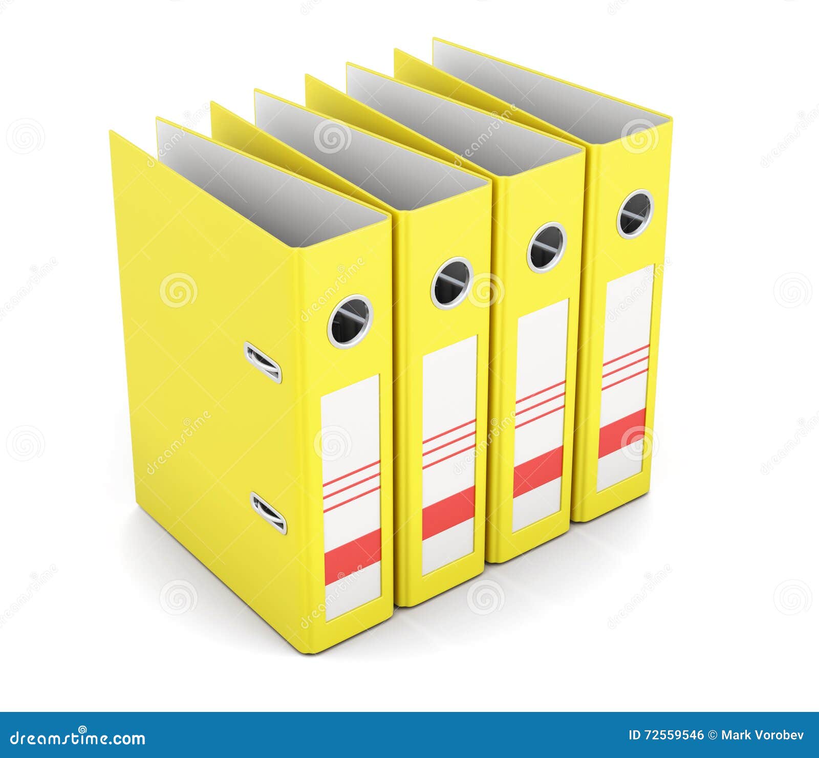 Office Folders Standing in a Row Isolated on White Background. 3 Stock ...