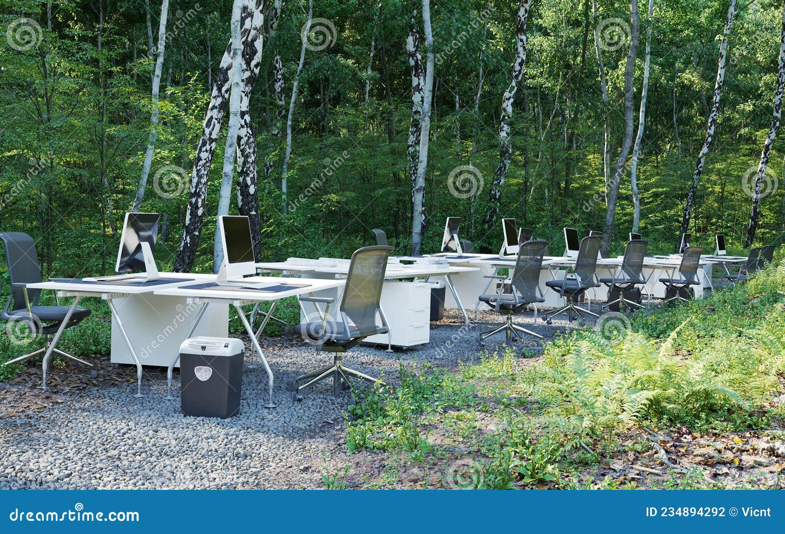 Office in the forest stock illustration. Illustration of summer - 234894292